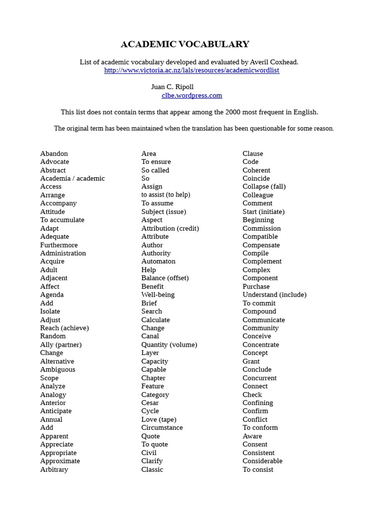 Academic Vocabulary | PDF