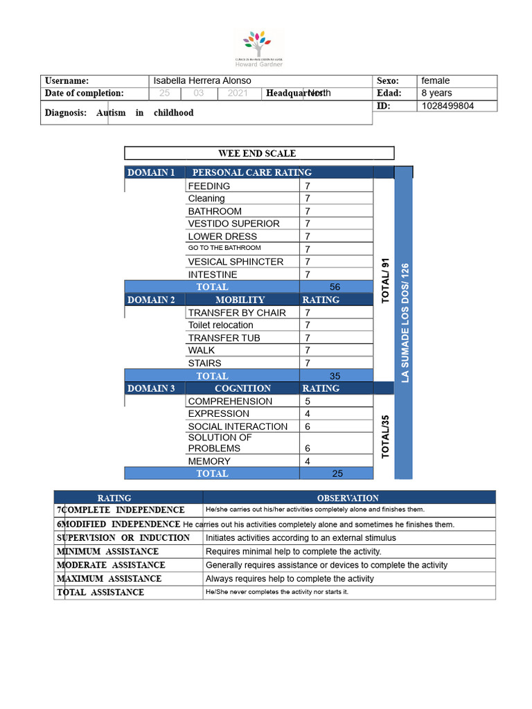 WEEFIM Scale Format | PDF | Cognition | Autism