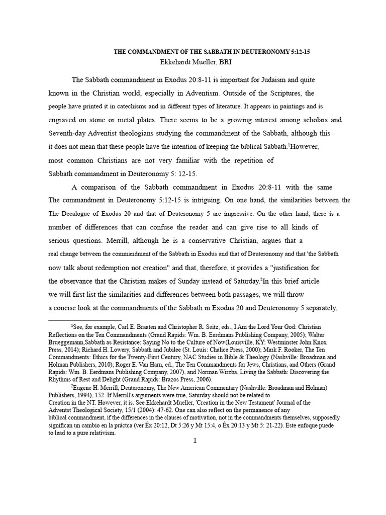 The Commandment of The Sabbath in Deuteronomy 5:12-15 - E. Mueller ...