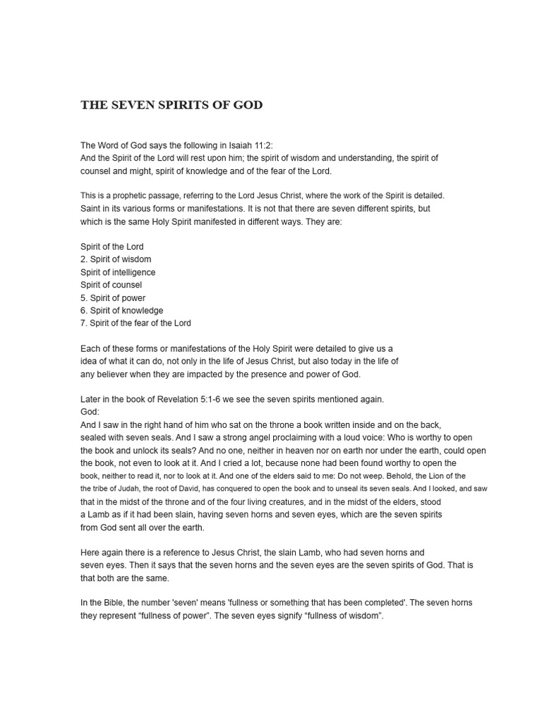 Understanding the Seven Spirits of God | PDF | Holy Spirit | Lamb Of God