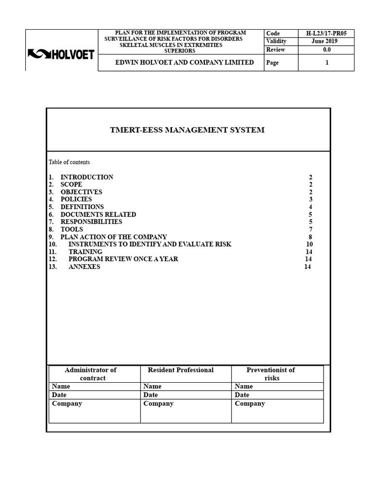 Tmert-Eess Management System | PDF | Occupational Safety And Health | Risk