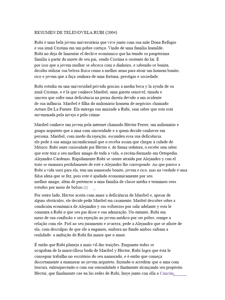 Resumo da Telenovela Rubí (2004) | PDF