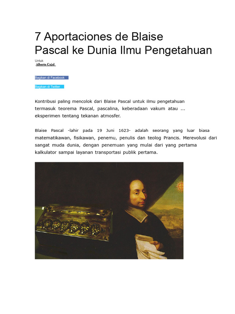 7 Kontribusi Utama Blaise Pascal | PDF