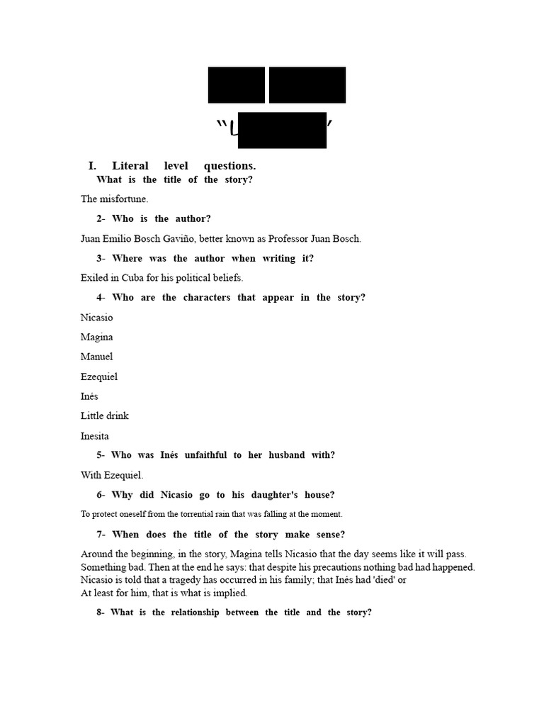 Analysis of the story. The misfortune | PDF