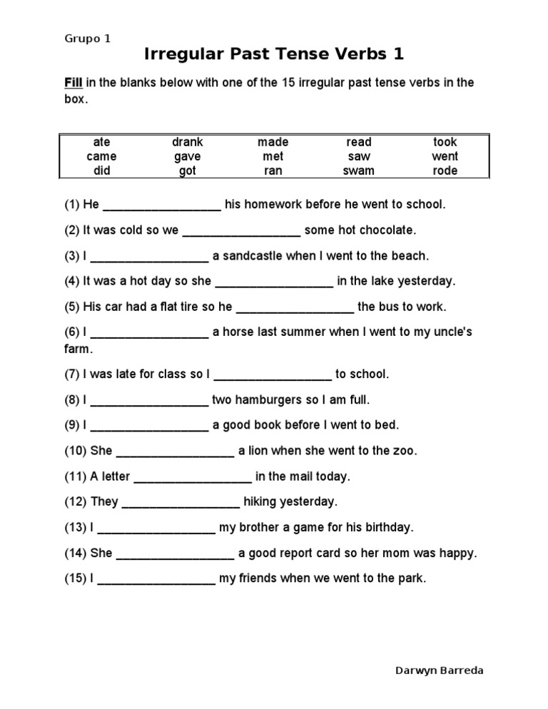 Complete The Irregular Verbs in The Sentences 1 | PDF | Language Arts ...