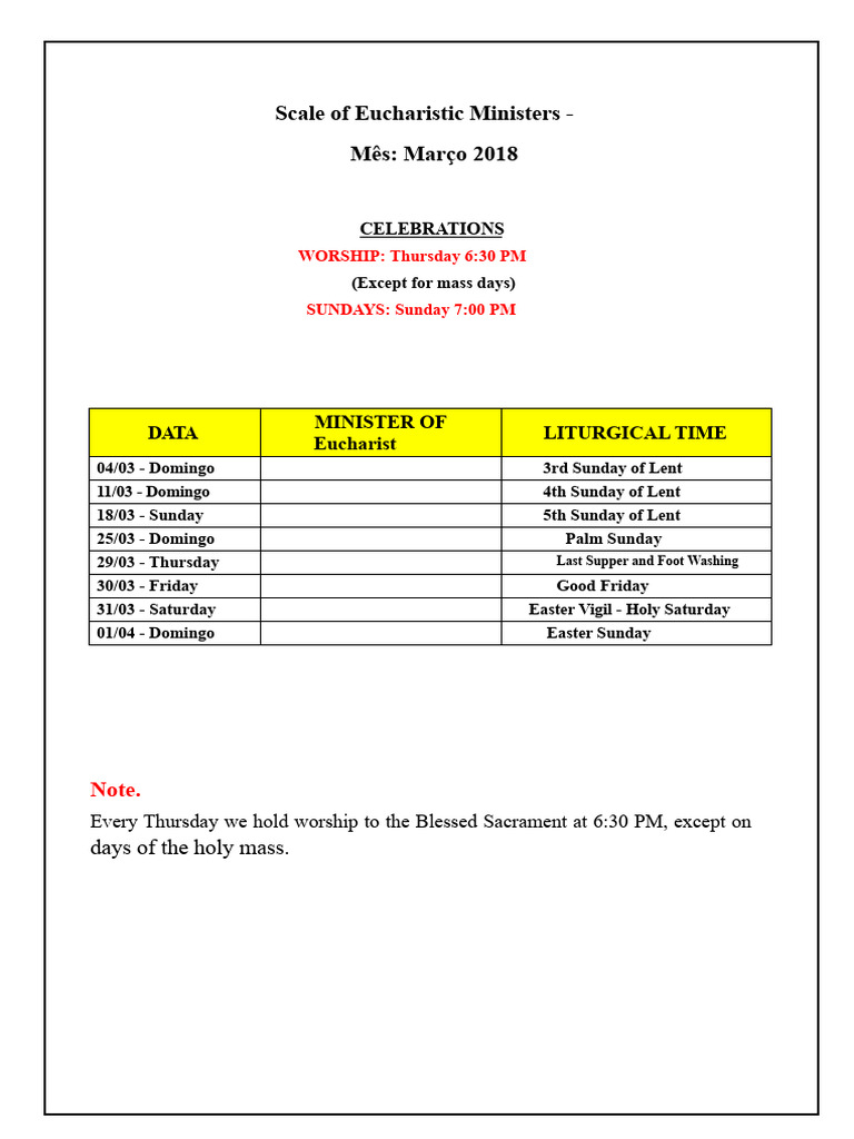 Eucharistic Ministers Schedule | PDF