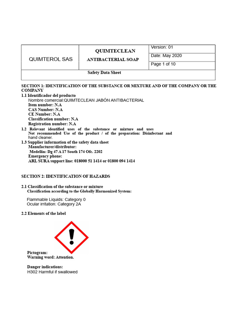 MSDS Antibacterial Soap | PDF | Firefighting | Water