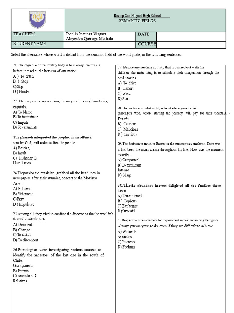 3, Semantic Field Exercises | PDF