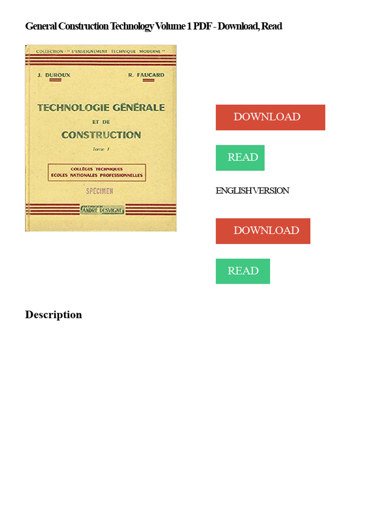 General Construction Technology Volume 1 PDF - Download, Read | PDF
