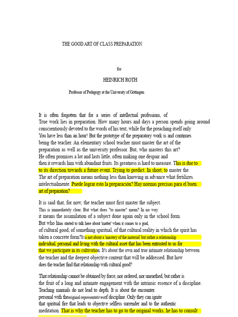 The Good Art of Class Preparation HEINRICH | PDF | Pedagogy | Feeling