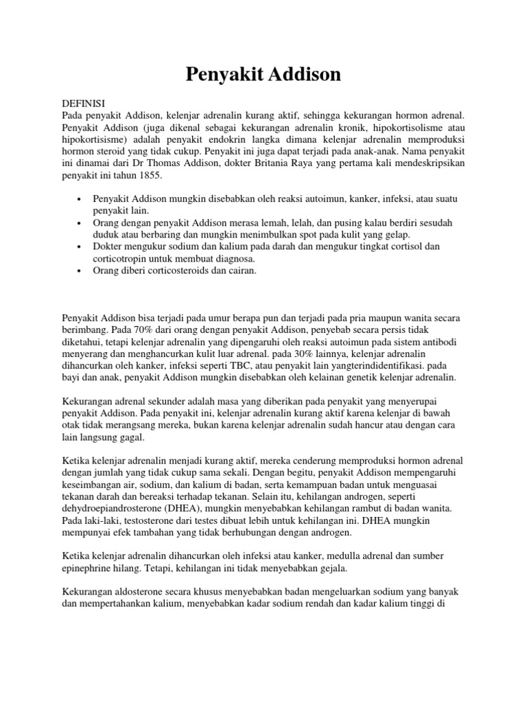 Penyakit Addison: Gejala dan Pengobatan | PDF