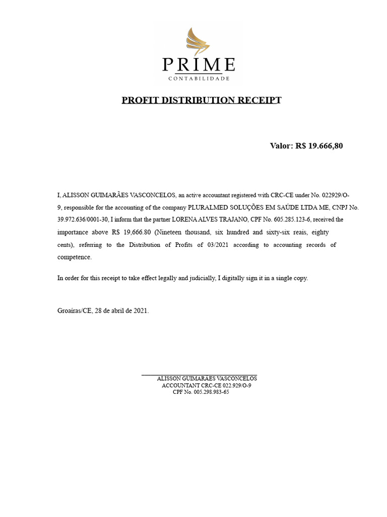 Model-Profit Distribution Receipt | PDF