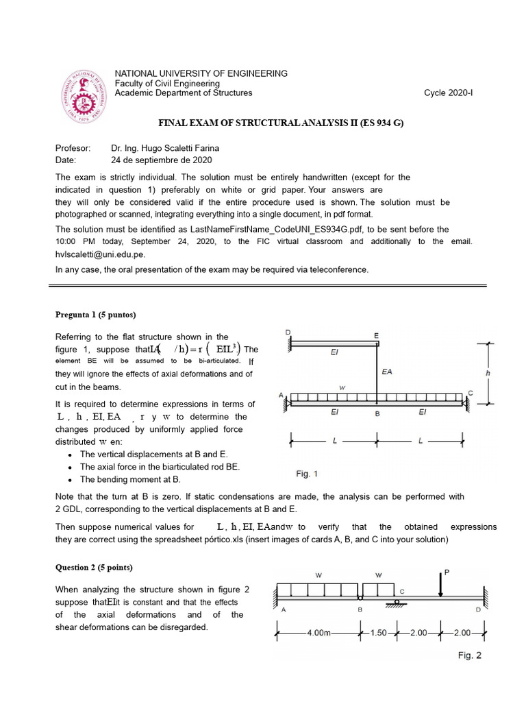 Final Exam Statement AE2 2020a | PDF | Beam (Structure) | Bending