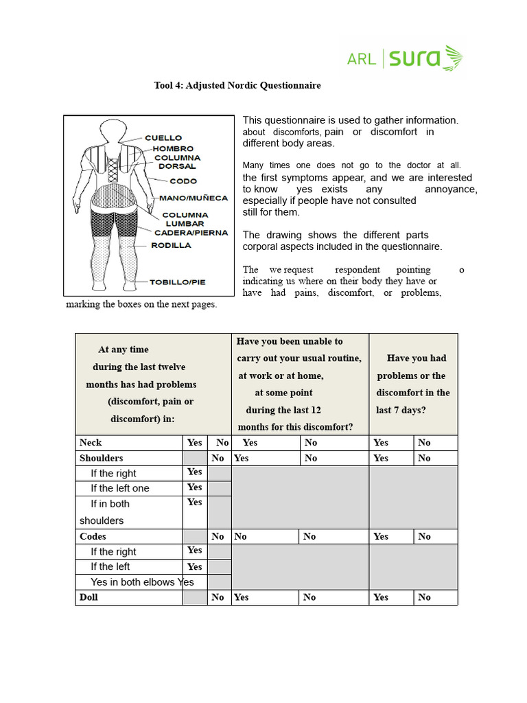 Nordic Discomfort Questionnaire Tool | PDF | Questionnaire | Diseases ...