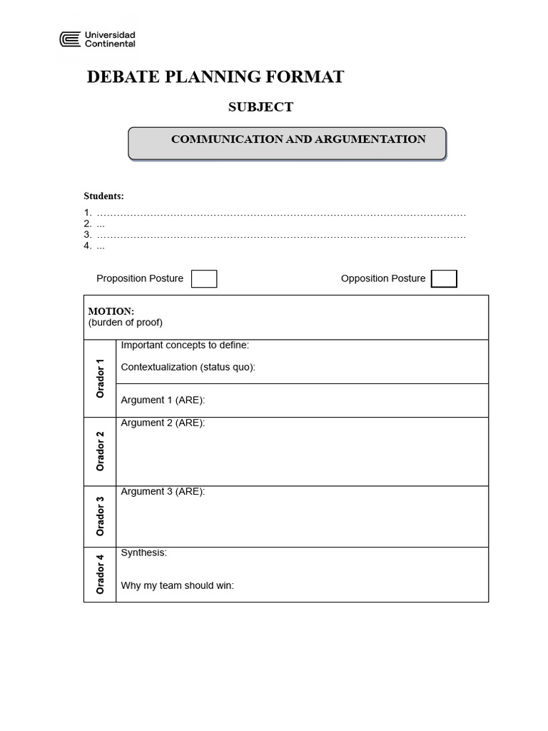 Debate Planning Template Guide | PDF