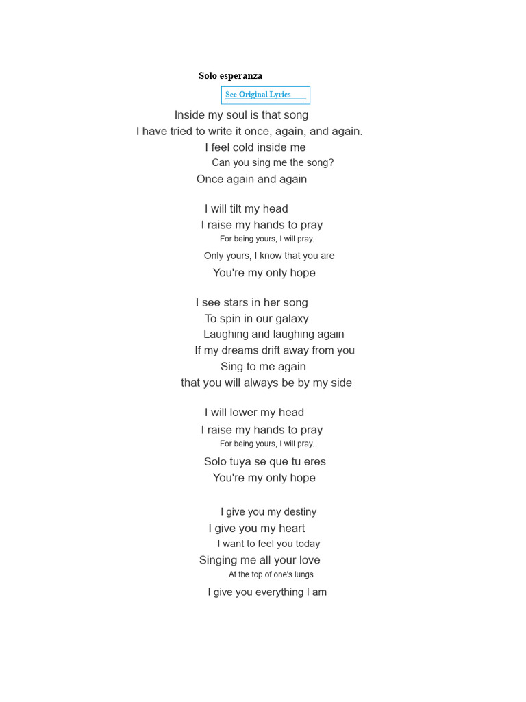 Only Hope Spanish Lyrics | PDF