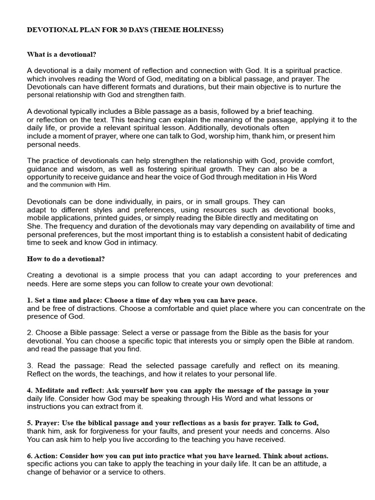 30-Day Devotional Plan | PDF | Holiness Movement | Prayer