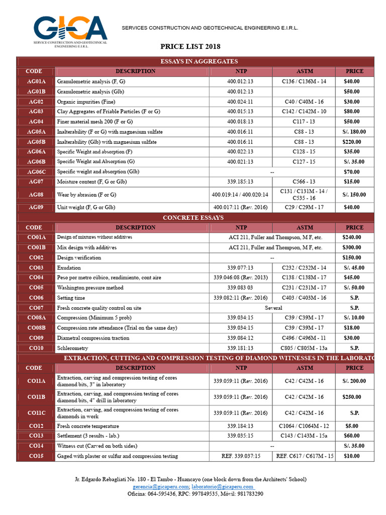 Geotechnical Laboratory Price List Peru | PDF | Materials | Applied And ...