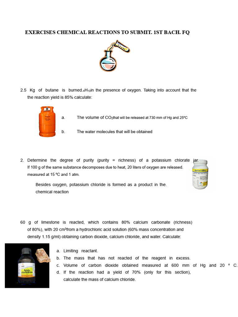 Chemical Reaction Exercises 1st Baccalaureate | PDF