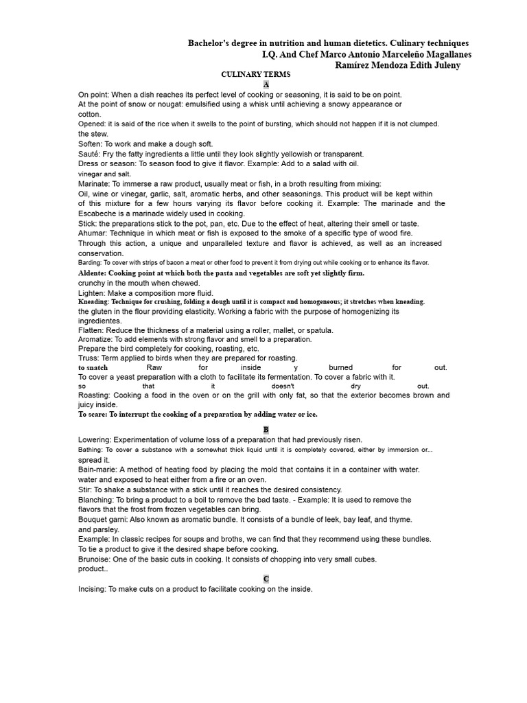 Culinary Techniques and Terms Explained | PDF | Cooking | Marination