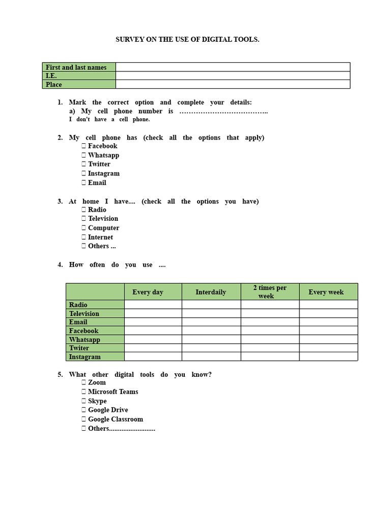 Survey On The Use of Digital Tools | PDF