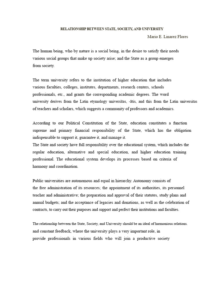 Relationship Between State, Society, and University | PDF | University ...