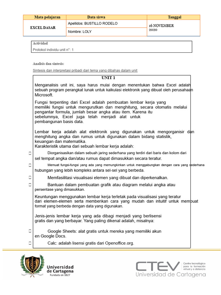 Unit 1 Excel Dasar | PDF