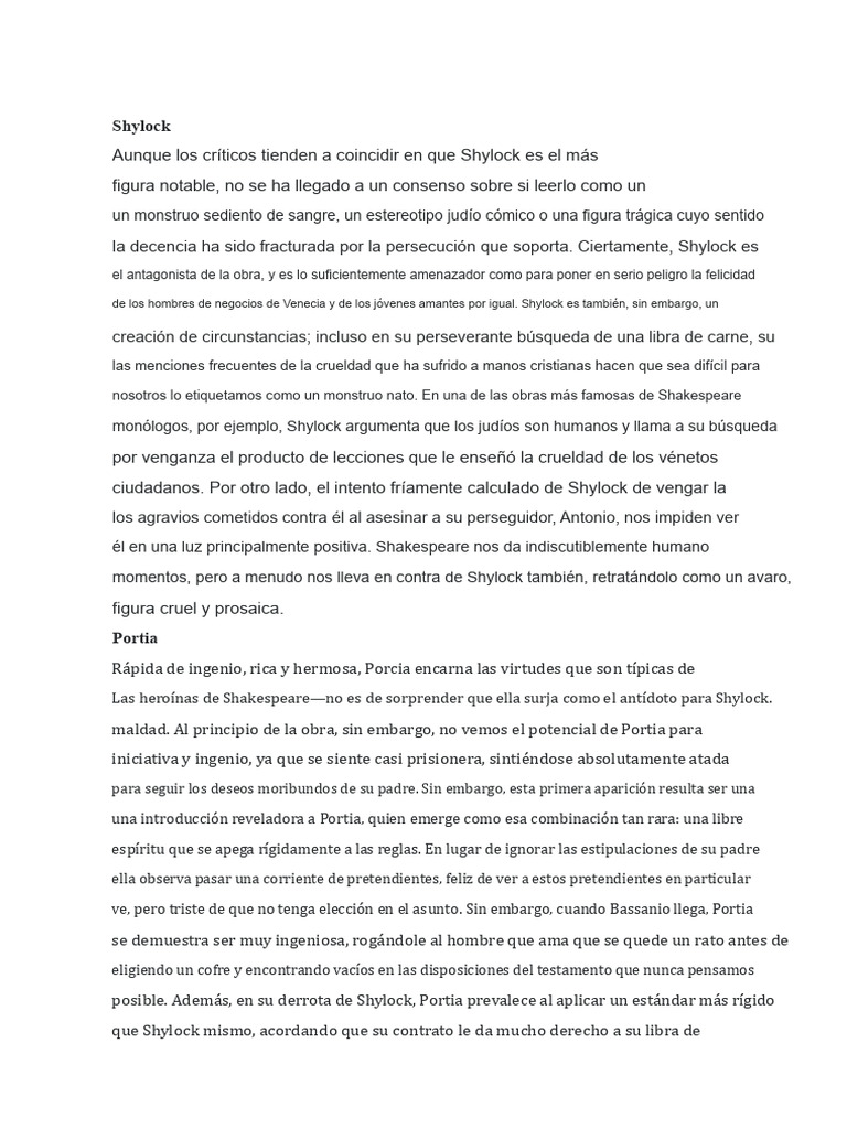 Análisis de Shylock y Portia en Shakespeare | PDF | William Shakespeare ...