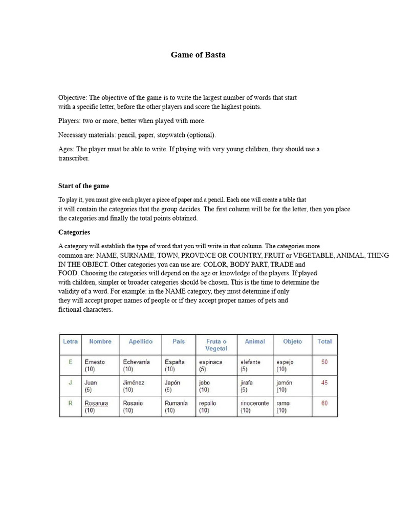How to Play Game of Basta: Rules & Scoring | PDF