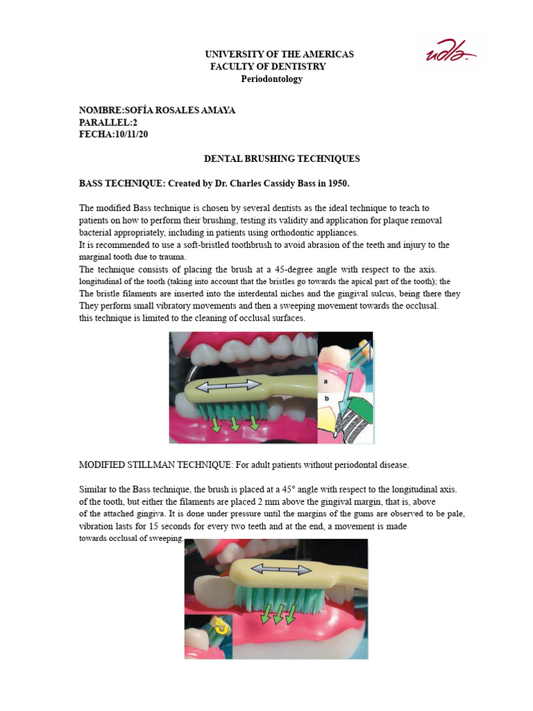 Dental Brushing Techniques | PDF | Periodontology | Dentistry Branches