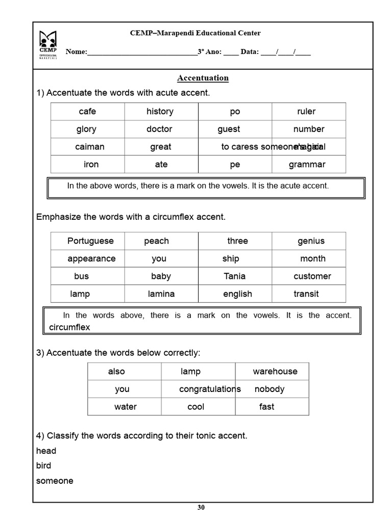 Portuguese Workbook Pages 30 To 36 and 55 | PDF | Stress (Linguistics ...