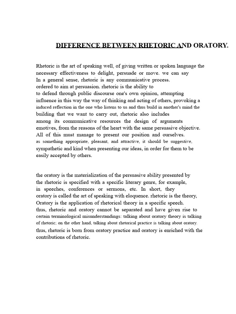 Difference Between Rhetoric and Oratory | PDF