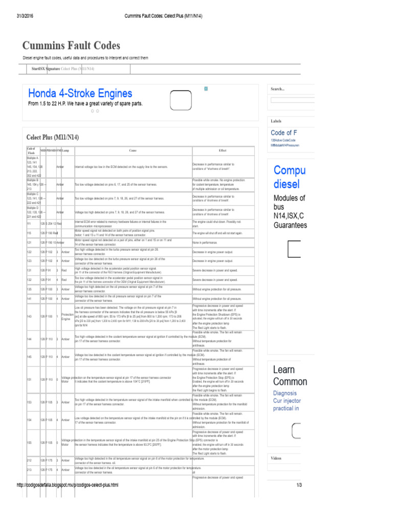Cummins Celect Plus Fault Codes Guide | PDF | Throttle | Valve