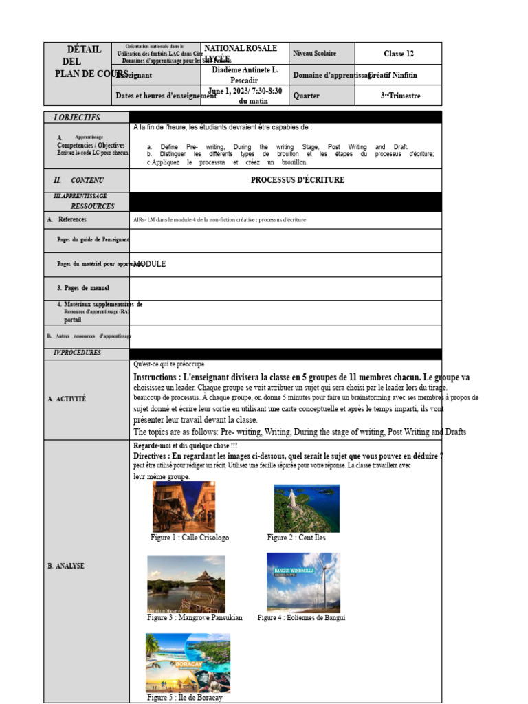 Plan de cours sur le processus d'écriture | PDF