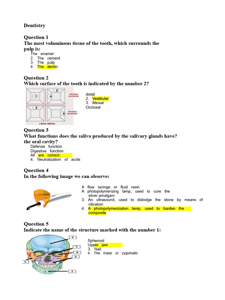 110 ANSWERS Dental Exams Corrected 110 Questions1 | PDF | Dentistry ...