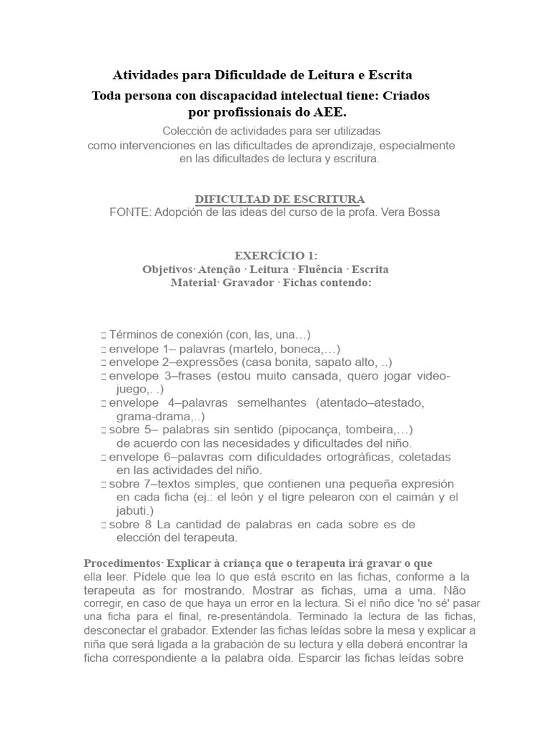 Actividades para Mejorar Lectura y Escritura | PDF