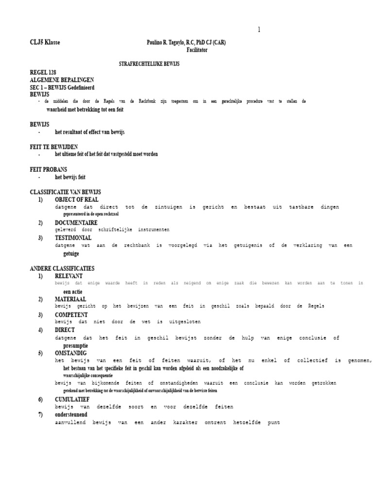 Regels Van de Rechtbank Regel 128 Tot Regel 134 Strafrechtelijk Bewijs ...