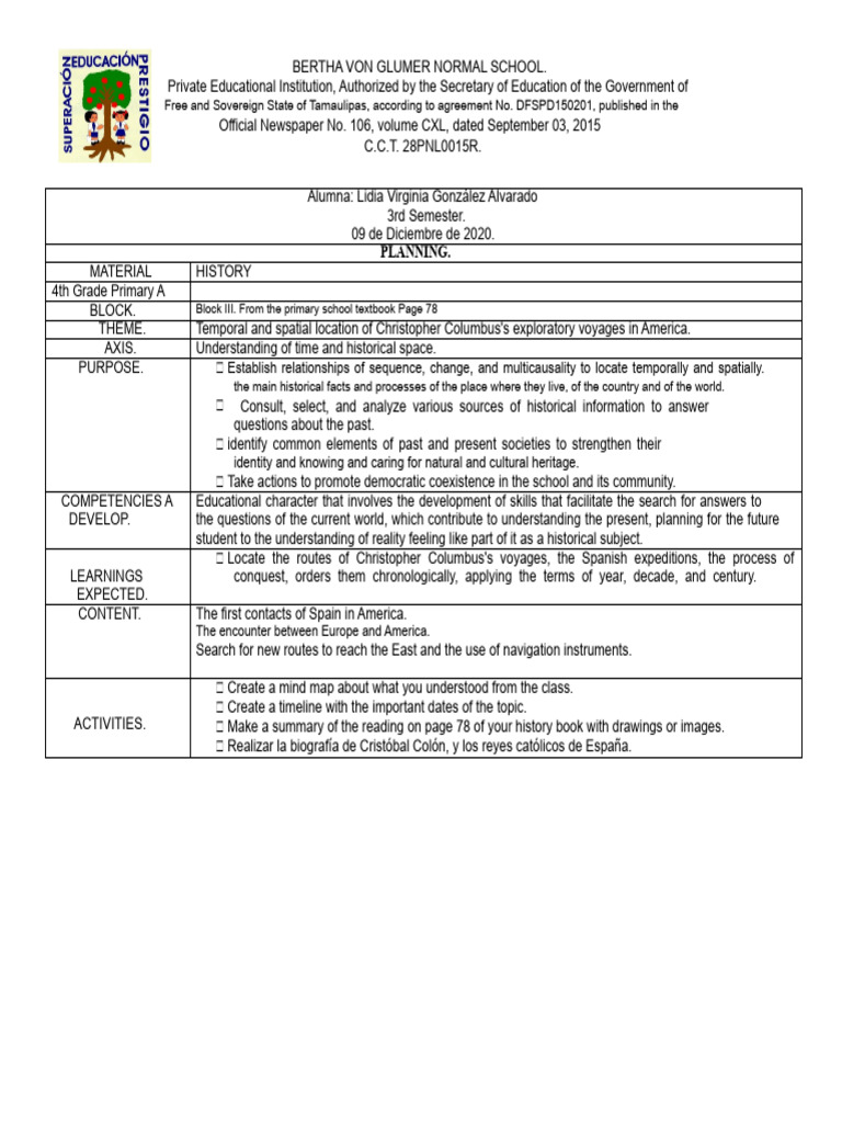 History Planning 4th Grade. | PDF | Christopher Columbus | Cognition