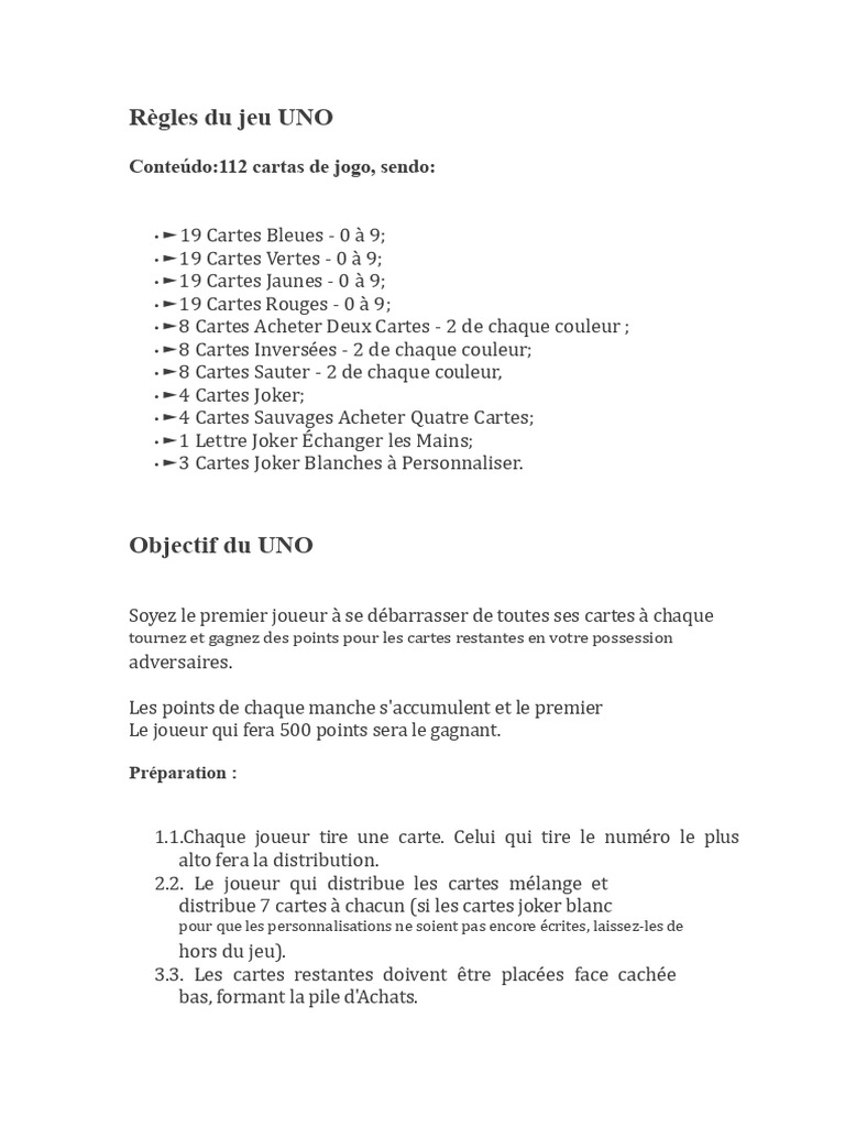 Règles du jeu UNO : Comment jouer et scorer | PDF | Biens de ...