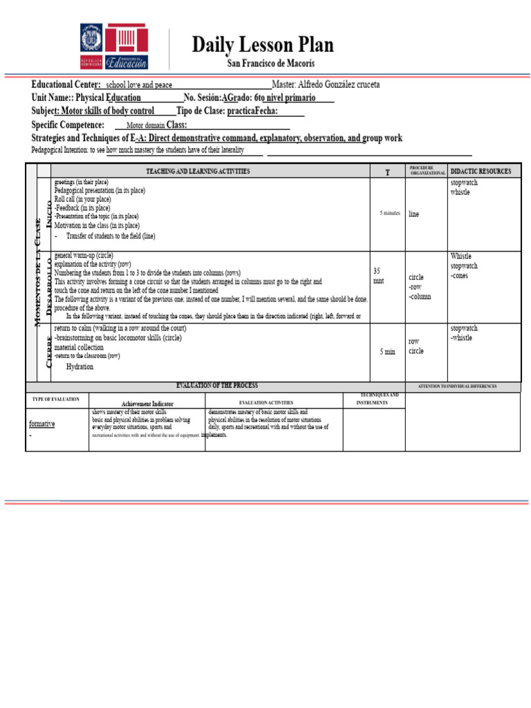 Planning 6th Grade Primary | PDF | Physical Education | Teaching