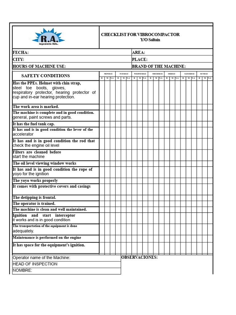 Compactor Inspection Format | PDF