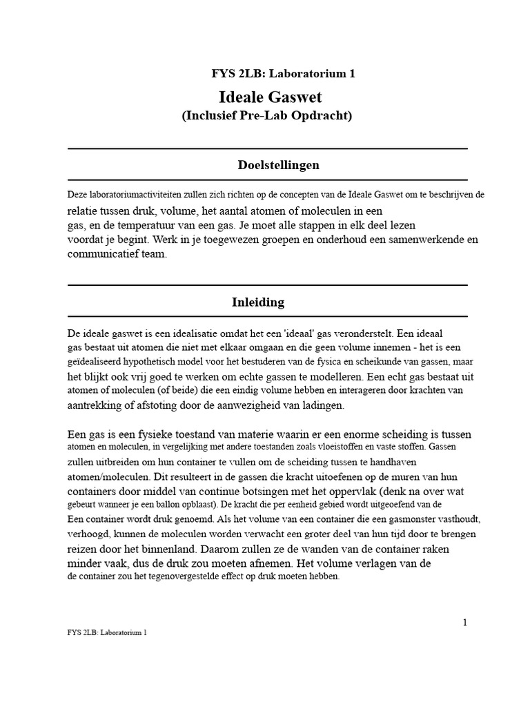 Lab 1 - Ideale Gaswet | PDF