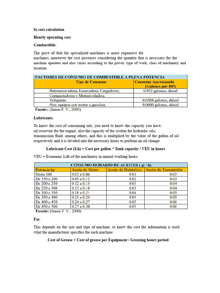 Parameter For The Calculation of Machinery Cost | PDF | Lubricant ...