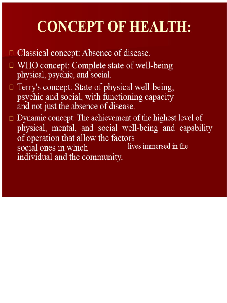 Concept of Health | PDF | Well Being | Health Care