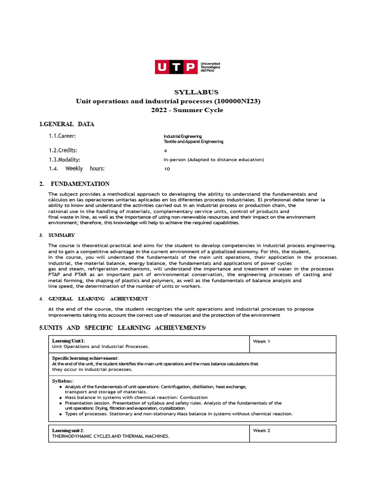 100000NI23 - Unit Operations and Industrial Processes | PDF | Casting ...