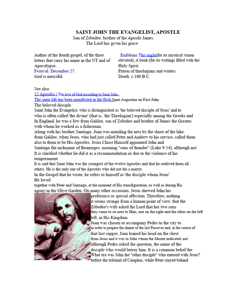 Saint John The Evangelist | PDF | John The Apostle | Jesus