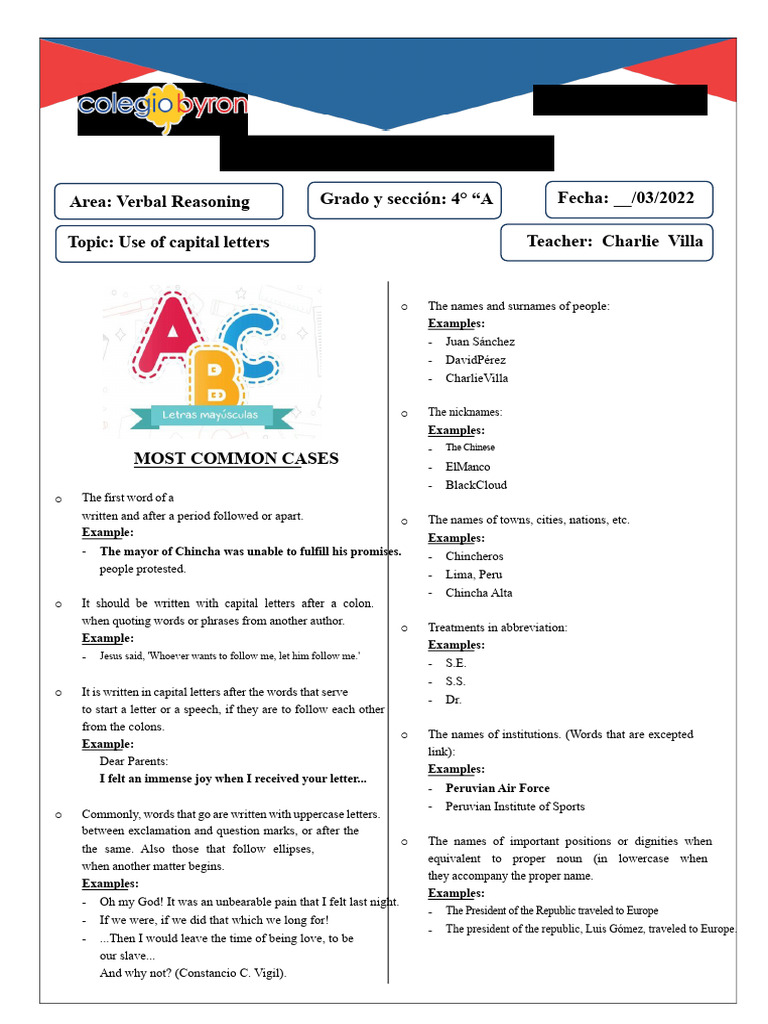 4° - S1 - Use of Capital Letters | PDF | God | Peru
