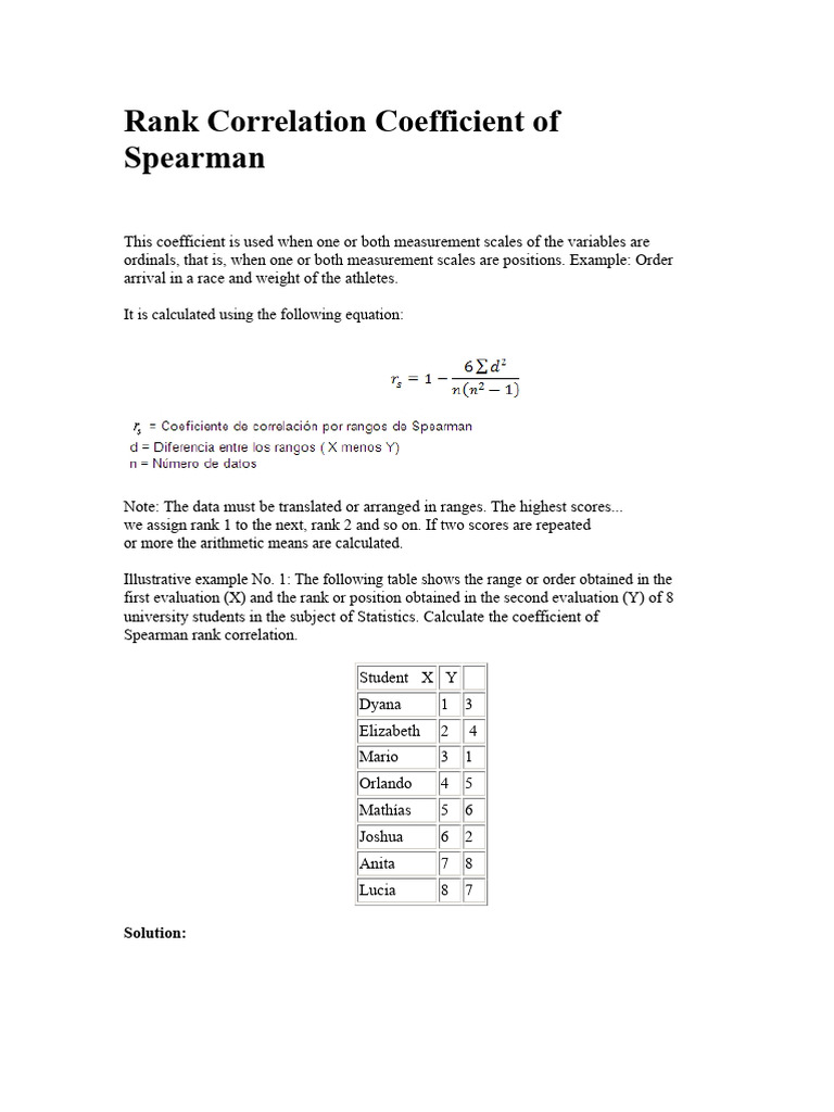 Spearman's Rank Correlation Coefficient | PDF | Spearman's Rank ...