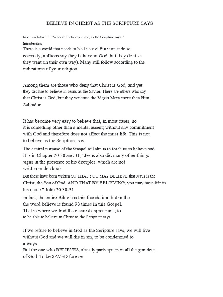 Believe in Christ as Scripture Teaches | PDF | Jesus | Gospel Of John