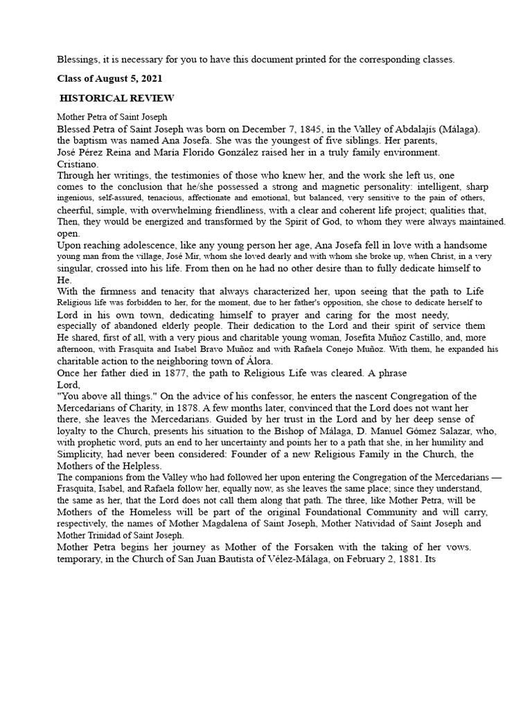 Life and Legacy of Blessed Petra | PDF | Saint Joseph | Saint